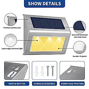 SEABLE Solar Deck Lights, LED Solar Outdoor Lights Stainless Steel Solar Step Light Waterproof Solar Fence Lights for Garden Yard Porch(Warm Light 10-Pack)