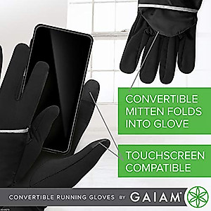 Gaiam Running Gloves Womens Convertible Mittens Touchscreen Compatible - Warm Winter Running Gear for Women - Walking, Running, Hiking, Biking/Cycling, Workout, Exercise/Fitness (L/XL)