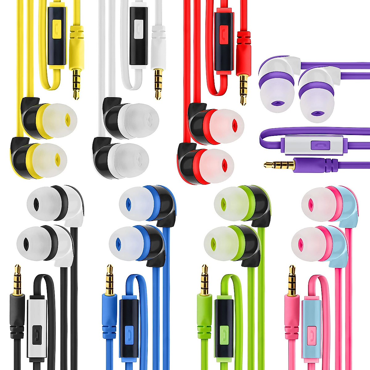 100x Multipack | Bulk Earbuds with Microphone, for Schools, Classroom, Libraries, Museums, etc., Wired in-Ear Earphones with Mic for Kids, Teenagers & Adults, Affordable Bulk Headphones