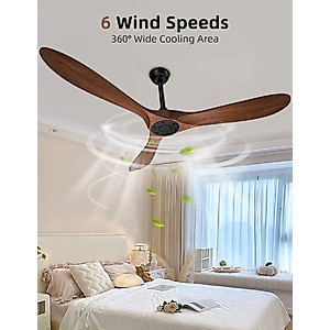 BECLOG Ceiling Fan With Remote Control,Indoor/Outdoor Ceiling Fans with Noiseless DC Motor and 3 Downrods.60 inches Ceiling Fans No Lights Plastic Fan Blade Walnut Look
