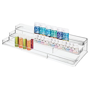mDesign Large Adjustable, Expandable Plastic Vitamin Rack Storage Organizer Tray for Bathroom Vanity, Countertop, Cabinet - 3 Step Shelves - Holds Supplements, Medication - Clear