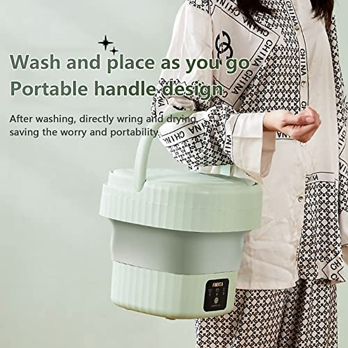 2023 Portable washing Machine Folding Mini Washing Machine Small Washer for Underwear Socks Baby Clothes Suitable for Apartment Dorm Travelling, Green