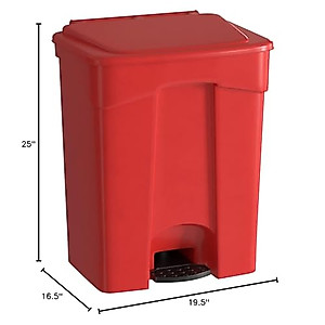 Krollen Industrial 72 Qt. / 18 Gallon Red Rectangular Step-On Trash Can, Hands-Free Disposal, Garbage Bin with Foot Pedal