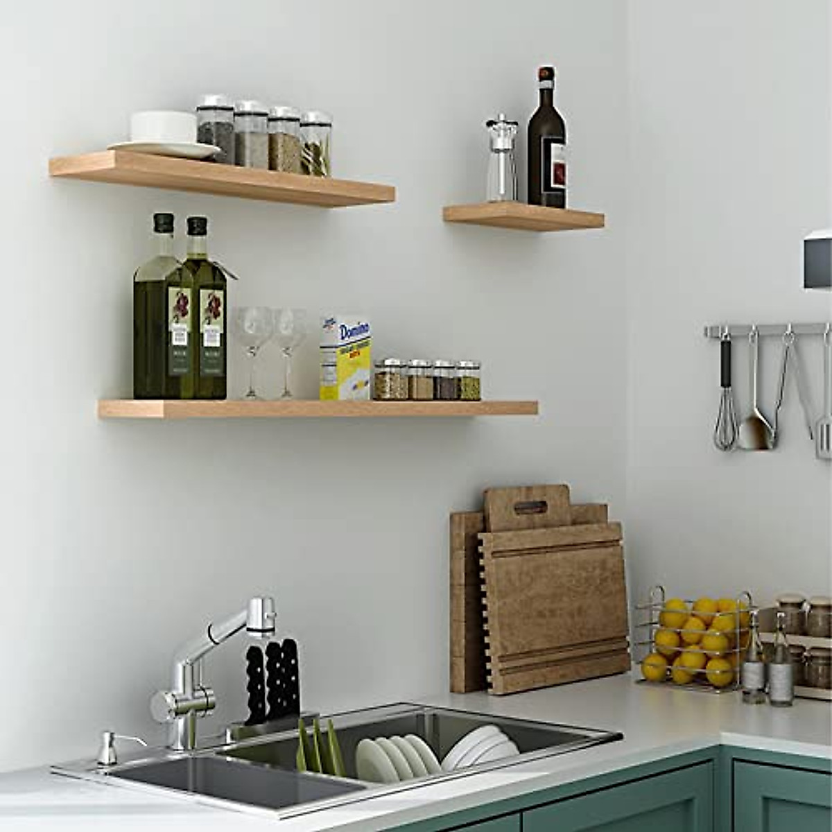 ASLASL Floating Shelves for Wall Decor Storage Set of 2 Wall Shelves with Invisible Metal Brackets Simple and Rustic Wall Shelves Suitable for Bedroom Living Room Bathroom Kitchen(Wood,11.81in)