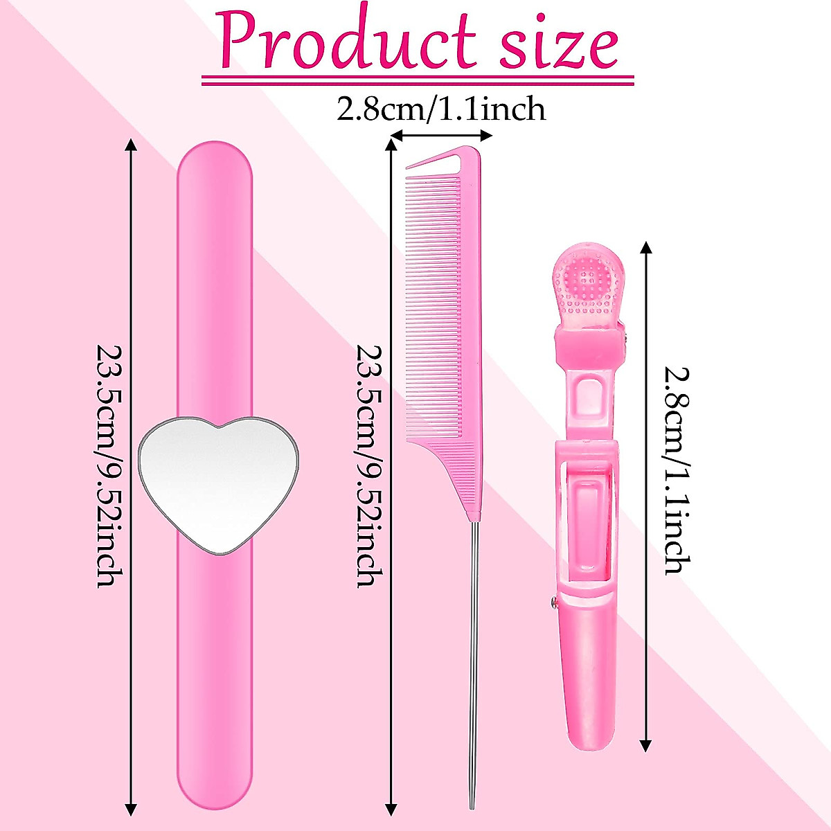 Nuenen Hair Braiding Tools 7 Pieces Set Including Magnetic Pin Wristband, Stainless Steel Rat Tail Combs, and Wide Teeth Alligator Sectioning Hair Clips (Pink)