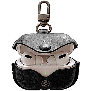 for AirPods Pro 3 Case (2019, Personalized Leather Portable Protective Case/Cover Shockproof with Loss Prevention Clip for Apple AirPods Por Cover Keychain Kits (Black)