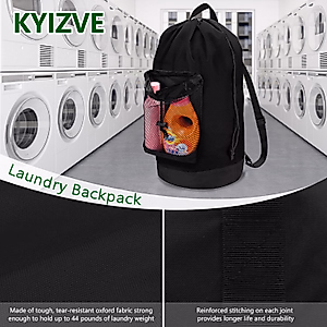 Large Washable Laundry Bag Backpack for College, Heavy Duty 600D Oxford Cloth Drawstring Travel Laundry Bags for Dirty Clothes - Black