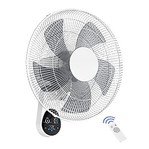 Mirdred Wall Mount Fan, 16 Inch 5 Blades 5 Speeds Wall Fan with Remote Control, 90 Degree 8 Hour Timer Oscillating Fan for Bedroom Home Kitchen Gym Yoga Pilates Studio Glass Sunshine Room