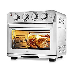 Ovente Air Fryer Toaster Oven, 1700W Stainless Steel Countertop Convection Oven Combo, 26 Qt Large Capacity with Accessories Perfect for Rotisserie and Dehydrator Chicken Pizza, Silver OFM2025BR