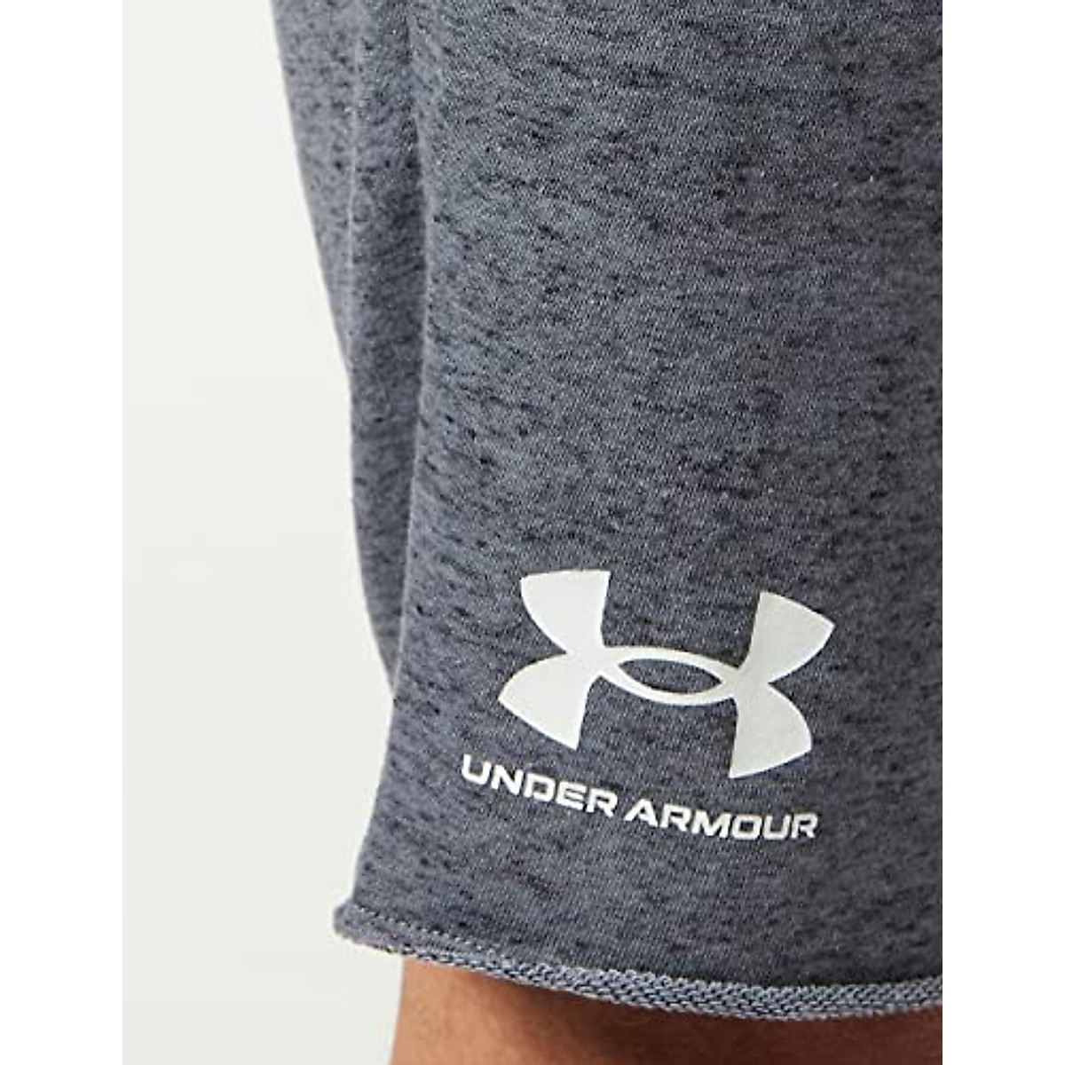 Under Armour Mens Rival Terry Shorts , Pitch Gray Full Heather (012)/Onyx White , Large