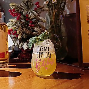 QIMIUTB It's My Birthday B*itches Stemless Wine Glass, Funny Birthday Gifts for Women Mom Grandma Her Friends Girls, Birthday Stemless Wine Glass Present for Female Friend-2