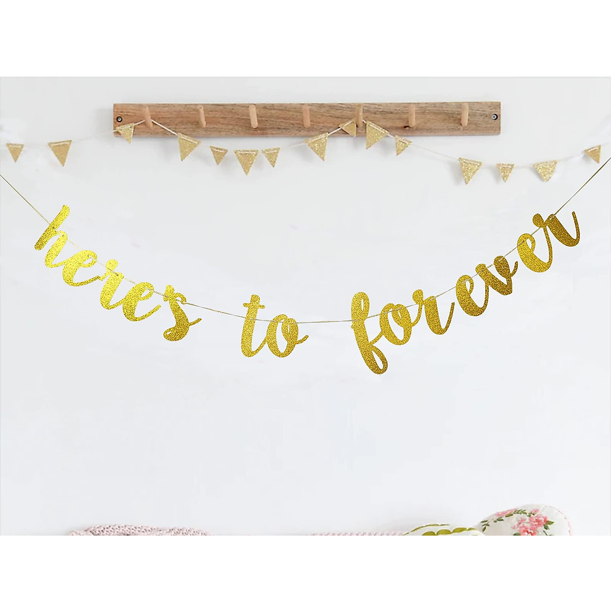 Wedding Engagement Banner - Here's To Forever, Gold Glittery Bridal Shower Party Decors, Bride to Be Photo Prop Sign