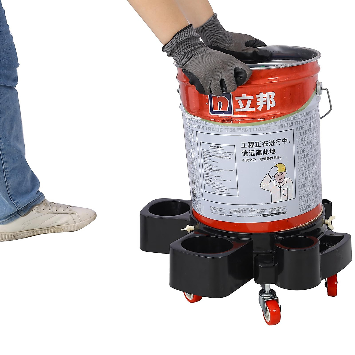 5-Gallon Bucket Dolly with 360° Swivel Casters, Heavy-Duty Rolling Cart with Locking Brakes for Car Wash and Detailing