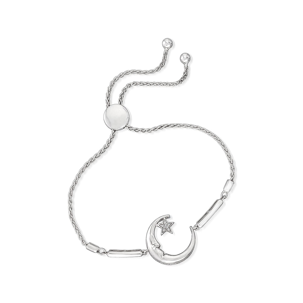 Ross-Simons Diamond-Accented Love You To The Moon and Back Star and Moon Bolo Bracelet in Sterling Silver
