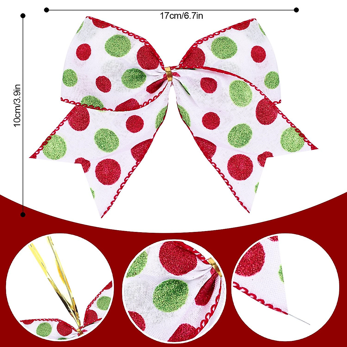 24 Pcs Red Green Christmas Bows Decorations, 6 Inch Polka Dot Christmas Tree Bows Xmas Bows Ornaments for Home Wreaths Garland Wedding Gift Party Indoor Outdoor