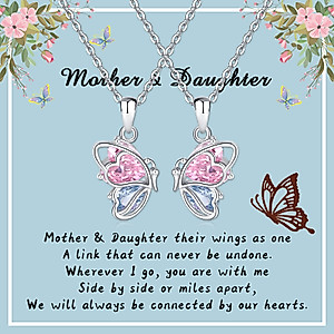 Sterling Silver Mom and Daughter Necklaces - Butterfly Matching Pendant Mother Daughter Necklace for 2 Matching Necklaces Set for 2 Christmas Birthday Jewelry Gift