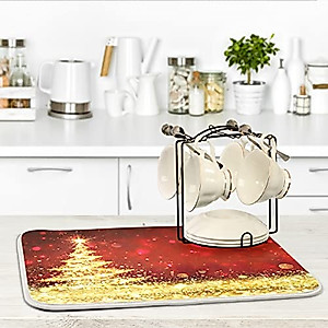 Christmas Tree Snowflake Red Dish Drainer Tray Kitchen Heat Resistant Mat Dish Drying Mat Microfiber 18 x 24 Counter Mat Kitchen Dish Mat