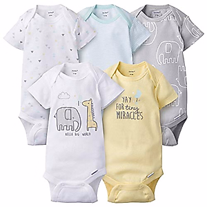 Gerber Unisex Baby 5-Pack Short Sleeve Variety Onesies Bodysuits Elephant Dream 0-3 Months