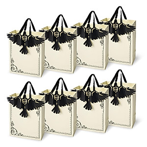 Cheerland 8pcs Halloween Party Favor Bags with Gothic Paper 3D Crow for Birthday Baby Shower Paper Bags Snack Bag Raven Goodie Bag Candy Bag with 3D Crows Party Supplies Trick or Treat Bag