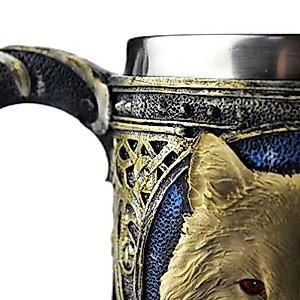 EZESO Stainless Steel Wolf Mug, Resin 3D Wolf Coffee Cup Stainless Steel Travel Tea Wine Beer Mugs (Wolf Mug)