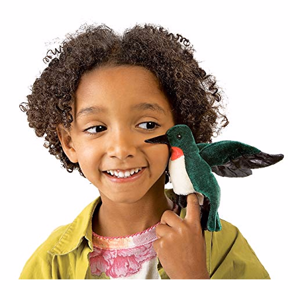 Folkmanis Mini Hummingbird Finger Puppet, Bluegreen, White, Red, Black, 1 EA