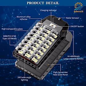 Adewalk 5000W Large Solar Street Light, Commercial Solar Street Lights Outdoor Dusk to Dawn, Solar Lights Outdoor with Motion Sensor and Remote Control, Solar Parking Lot Lights for Yard and Suburbs