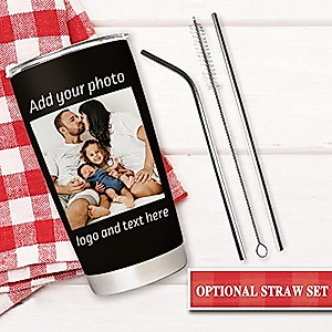 Petalsun Personalized Tumbler with Pictures Text Name, Custom Photo Stainless Steel Tumbler, Travel Mug Cup 20 Oz, Gifts for Anniversary Christmas Birthday Dad, Mom, Friend Color with Photo