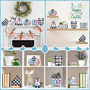 Easter Decorations, 6PCs Easter Tiered Tray Decor, Easter Decor Happy Easter Eggs Bunny Gnome Buffalo Plaid Wood Signs Rustic Spring Farmhouse Easter Decorations for the Home Party Kitchen Table Decor