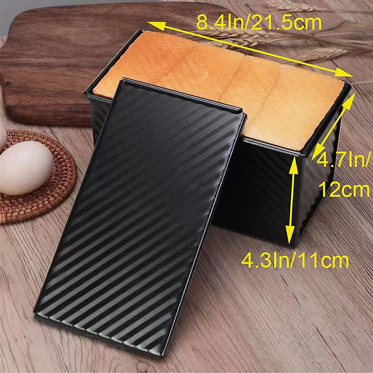 EGEN Bread Pan Loaf Pan for Baking with Lid, Non-Stick Carbon Steel Baking Bread Toast Mold Loaf Baking Pan Set (Black-2Pcs)