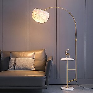 Delemade Floor Lamp,Modern Bedside Lamp with Table, Glam Floor Lamp for Living Room, Bedroom (A Golden)