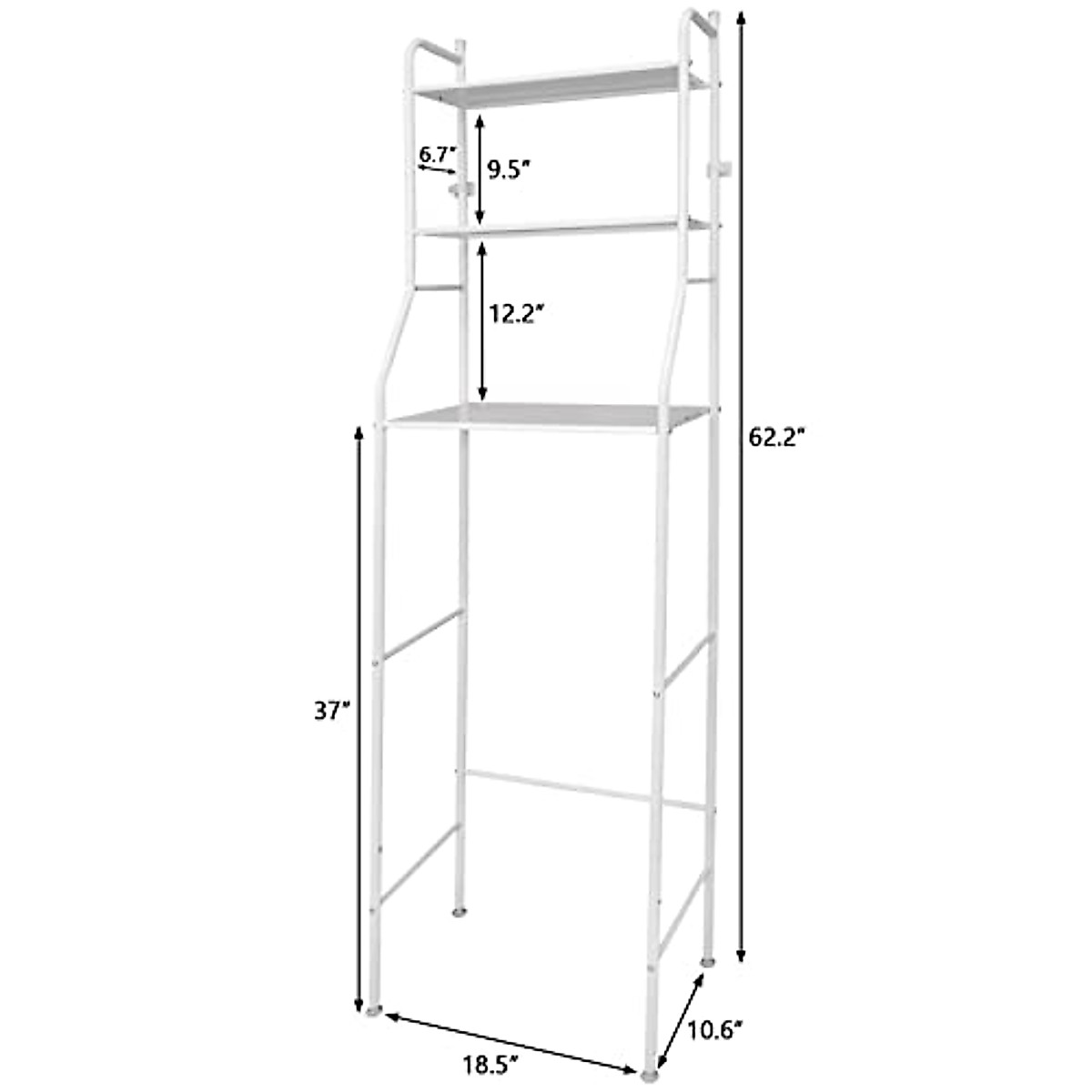 SEMOFO 3 Tier Over Toilet Bathroom Storage Organizer,Bathroom Shelves Rack Over Toilet with Metal Frame Bathroom Storage White Shelf Free Standing Organizer, Easy to Assemble