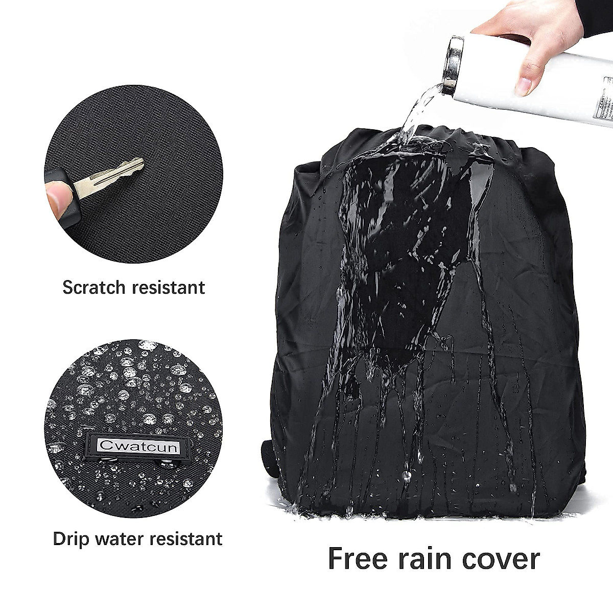 Cwatcun Camera Backpack with USB,Rain Cover,fit 15.6" Laptop,Anti-Theft Rear Open Camera Bag,Waterproof Camera Case with Tripod Straps for Canon Nikon Sony DSLR SLR Photography Bag Unisex(III-L-Black)