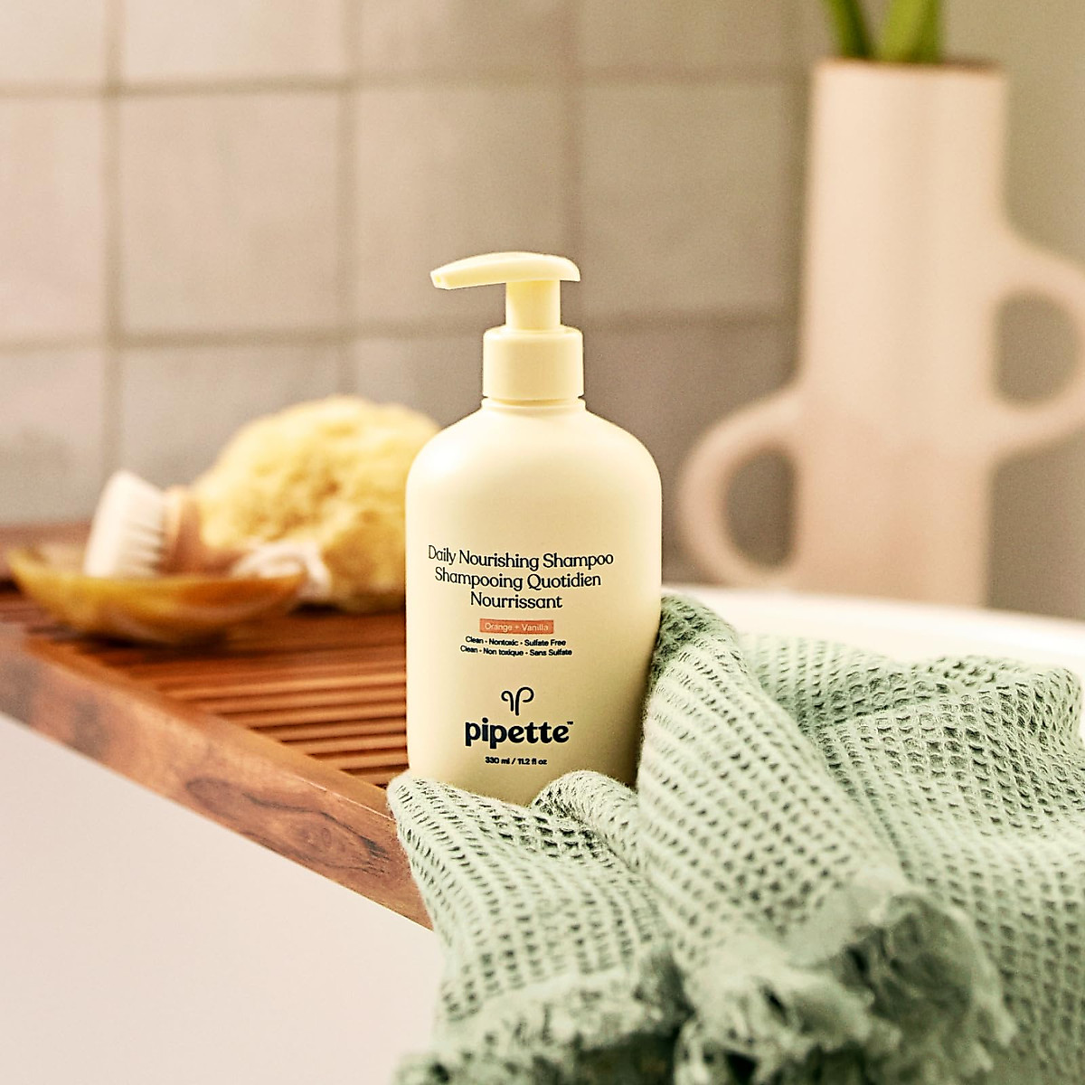 Pipette Daily Nourishing Shampoo - Tear Free Shampoo for Kids, Adds Moisture, 100% Plant-Derived Squalane and Quinoa, Orange + Vanilla Aroma, 11.2 fl oz