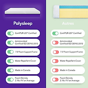Polysleep 10" Memory Foam Mattress — Breathable Top Layer & Soft Liquid Repellent Cover, Premium Hybrid Bed in a Box, Made in North America — Queen Size