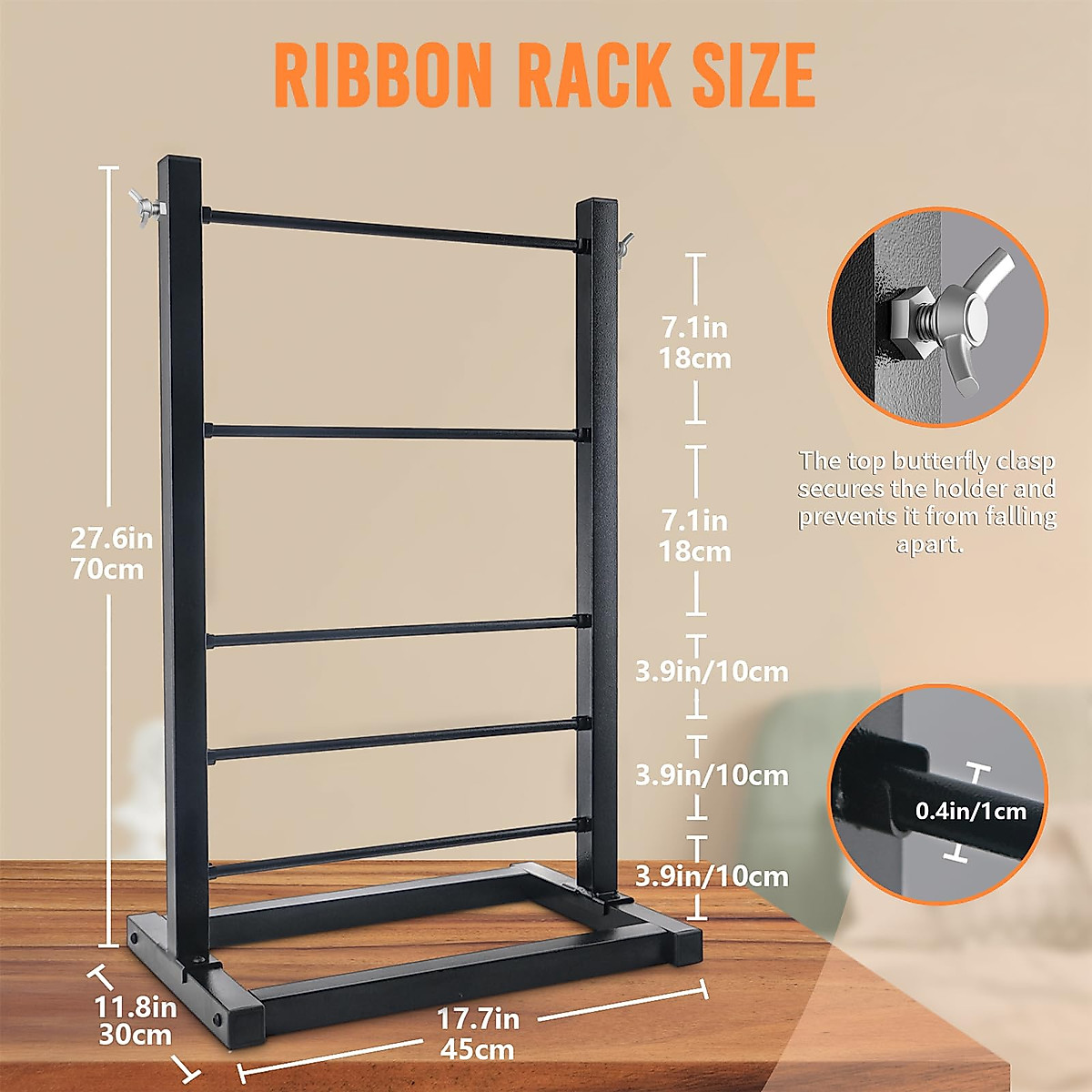 Fumingpal 5 Tier Ribbon Holder Organizer Rack, Ribbon Holder, Ribbon Storage, Large Capacity Ribbon Organizer for Craft Room,Cake Shop,Flower Store(Black)