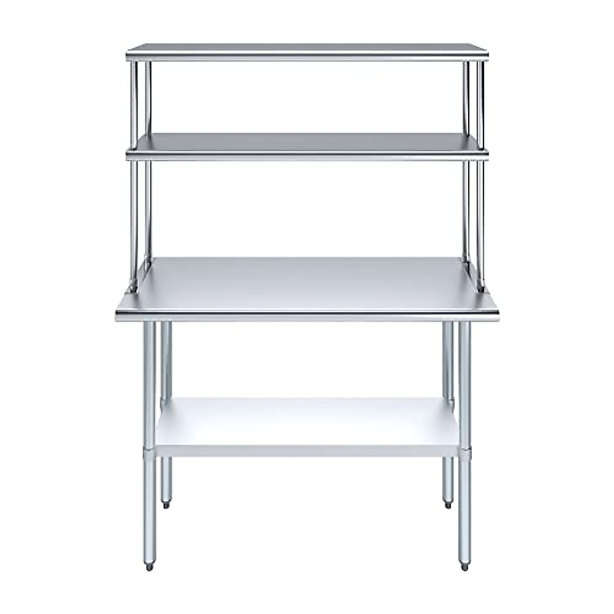 18" x 48" Stainless Steel Work Table with 12" Wide Double Tier Overshelf | Metal Kitchen Prep Table & Shelving Combo