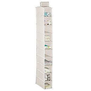 mDesign Soft Fabric Over Closet Rod Hanging Storage Organizer with 10 Shelves for Child/Kids Room or Nursery - Cream/White