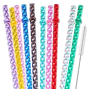 10 Pack Swirl Straws for Starbucks Tumbler, Reusable 11" Long Hard Plastic Shiny Crystal Tumbler Replacement Drinking Straws For 16 OZ 20 OZ 30 OZ Stanley, Yeti Tumblers With Cleaning Brush