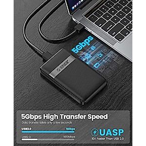 ORICO 2.5'' Hard Drive Enclosure, Upgraded Tool-Free 5Gbps USB 3.0 to SATA External Hard Drive Case for 2.5 Inch 7mm 9.5mm SSD HDD Max 6TB, UASP Supported, Black(2577U3)
