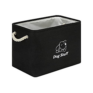 Echohana Dog Toy Basket Collapsible Bin for Organizing Dog Toys, Dog Toy Box with Cotton Handle, Rectangular Storage Basket for Dog Toys with Minimalist Patterns and Colorways (Medium-Black)