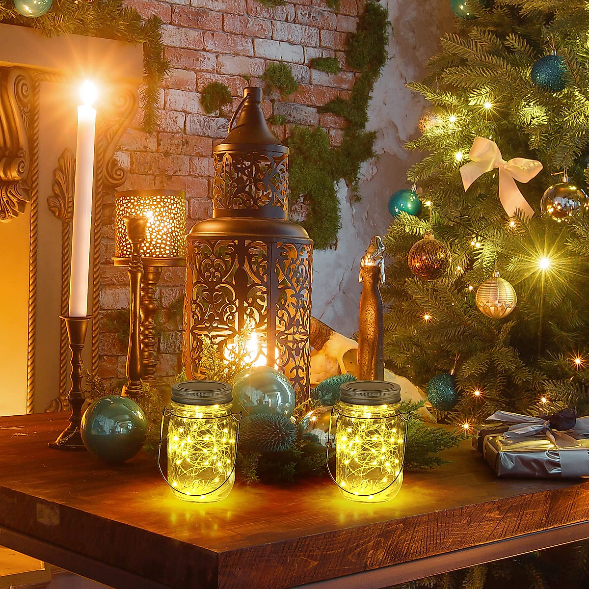 4 Pack Mason Jar Solar Lights, OxyLED 40 LED Fairy Lights Solar Powered with Jars and Hangers, Waterproof Hanging Solar Lights Outdoor, Decorative Solar Lanterns for Home Garden Patio Party Wedding