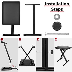 MUZNOTE Piano Bench, Adjustable Keyboard Bench Padded Keyboard Chair Seat X-Style Collapsible, Flame Retardant Cotton, Non-Slip Waterproof Design, Black