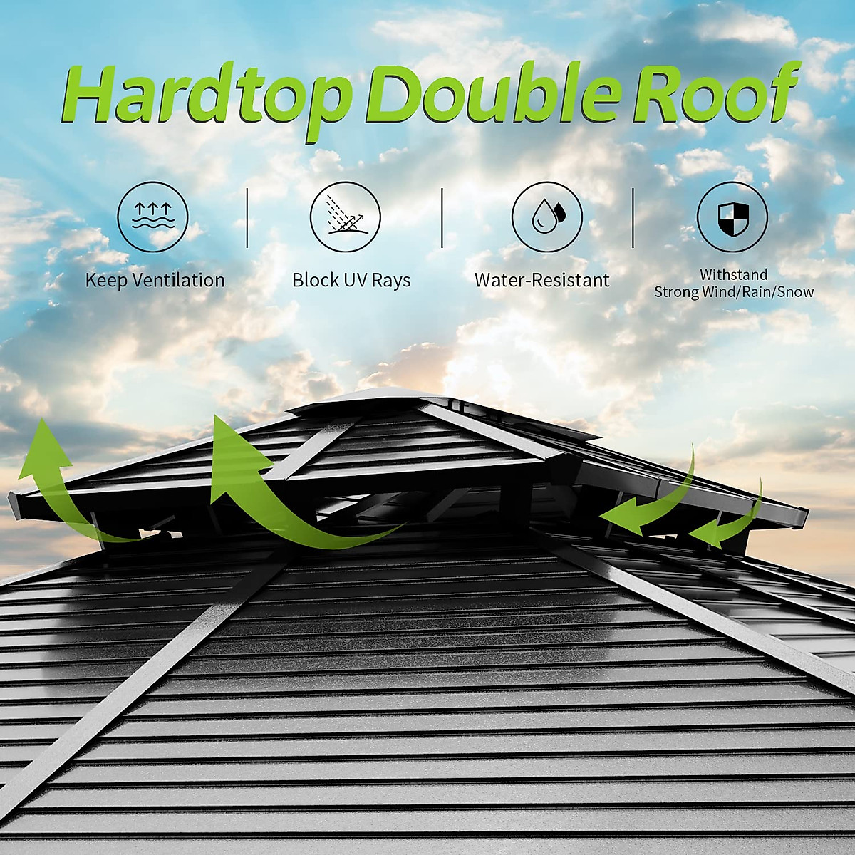 Aoxun 10'x12' Hardtop Gazebo, Outdoor Galvanized Double Roof Gazebo with Aluminum Frame Permanent Pavilion and Curtains & Netting for Backyard, Patio, Deck, Parties (Brown)