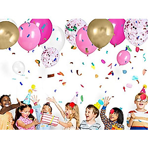 Pink Gold Confetti Latex Balloons, 50pcs 12 inch Pink and Gold Metallic White Balloons for Birthday Wedding Baby Shower Party Decorations