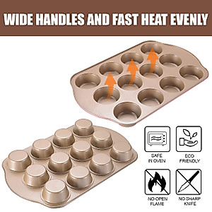 Joho Baking Nonstick Muffin Pan, Mini Cupcake Pan Set, Muffin Tins for Baking, 2 Pack, 12-Cup and 24-Cup, Gold