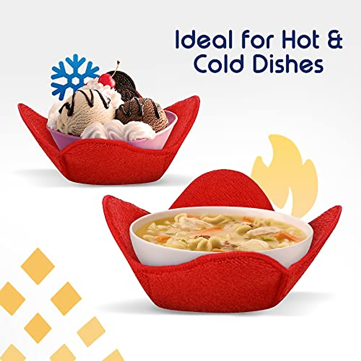 House and Hash - Bowl Holder Warmers  to Keep Food Warm and Your Hands Cool, Made of Microfiber Heat Resistant Fabric for Safe Grabs, Microwavable Bowl Holders, Set of 4 (4, Red)