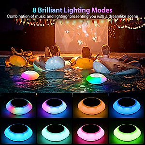 Bluetooth Speakers with Colorful Lights - Portable Pool Speaker IPX7 Waterproof Floating with 8 Modes - Built-in Mic HD Stereo Sound Hands-Free Wireless Hot Tub Speaker for Shower Home Outdoor