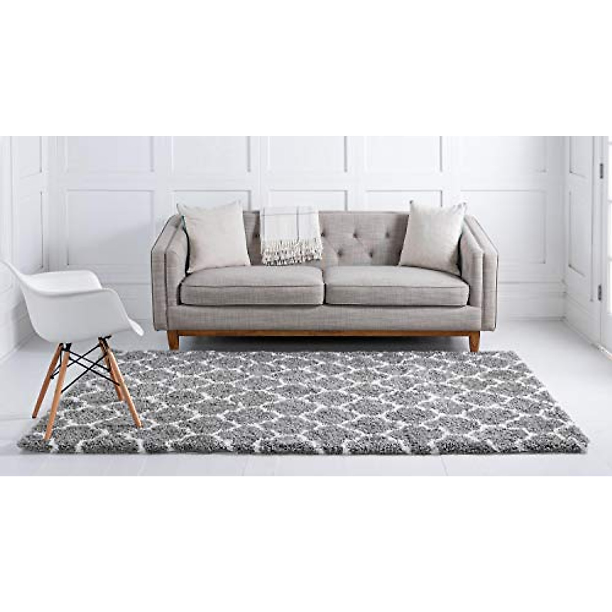 Unique Loom Rabat Shag Collection Area Rug - Marble (5' 1" x 8' Rectangle, Gray/ Ivory)