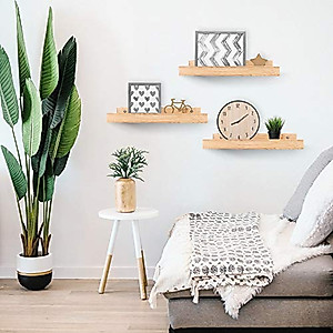 Badiano Wall Mounted Floating Shelf, Bamboo Picture Ledge, Wooden Display Shelves, 13 inch Solid Wood Bookshelf for Bedroom, Living Room, Bathroom, Kitchen, and Office (Natural)