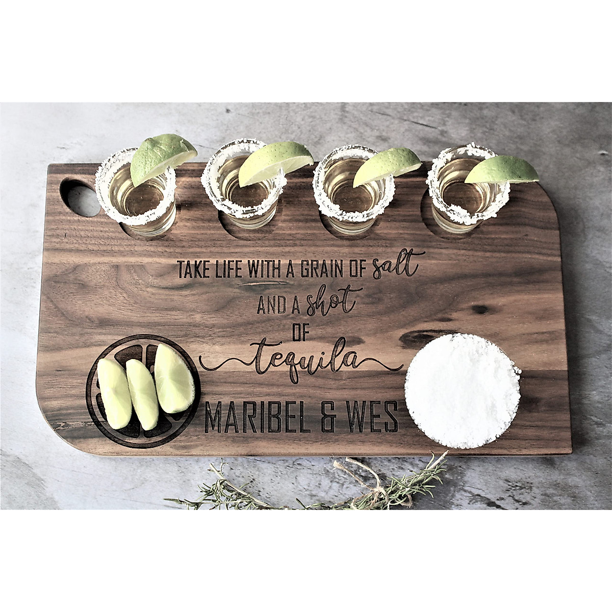 Personalized Tequila Wood Flight Cutting Charcuterie Board for Birthday Fathers Day Mothers Day Wedding Bridal Shower Engagement Gift (Walnut)